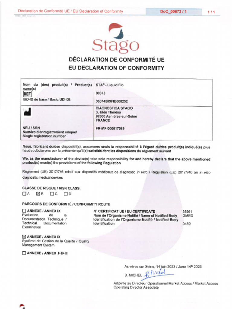 Eu Declaration of Conformity Sta Liquid Fib 00673 | PDF