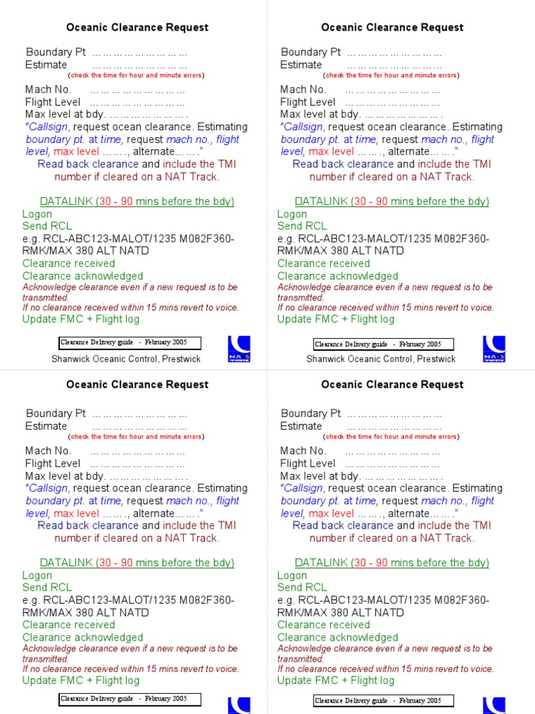 NAT Clearance Request Worksheet | PDF | Transport Safety | Aerospace ...