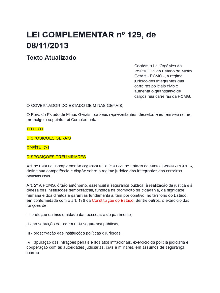 LEI COMPLEMENTAR Nº 129 | PDF