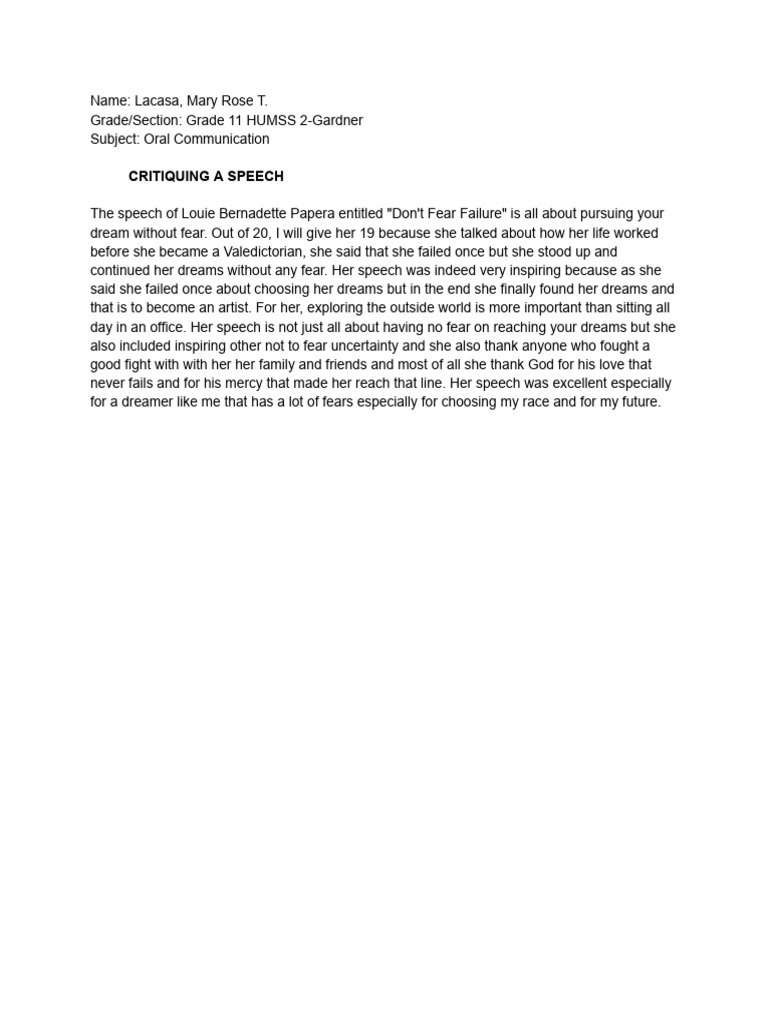 Critiquing a speech | PDF