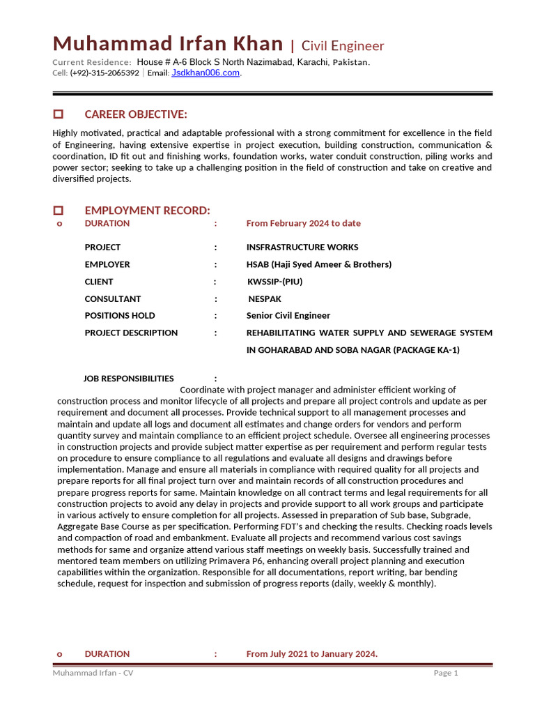 CV-Muhammad Irfan Khan | PDF