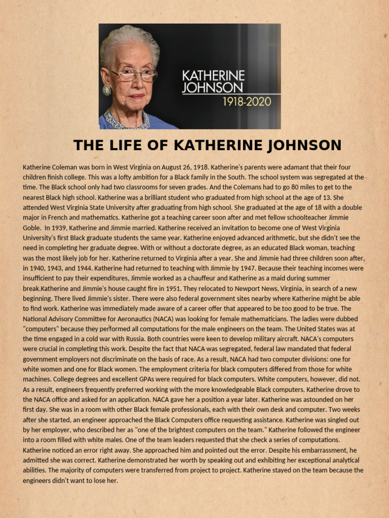 Life and Achievements of Katherine Johnson | PDF | Nasa | Katherine Johnson