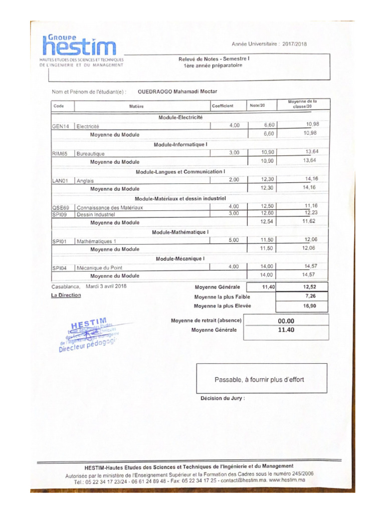 RELEVE DE NOTES | PDF