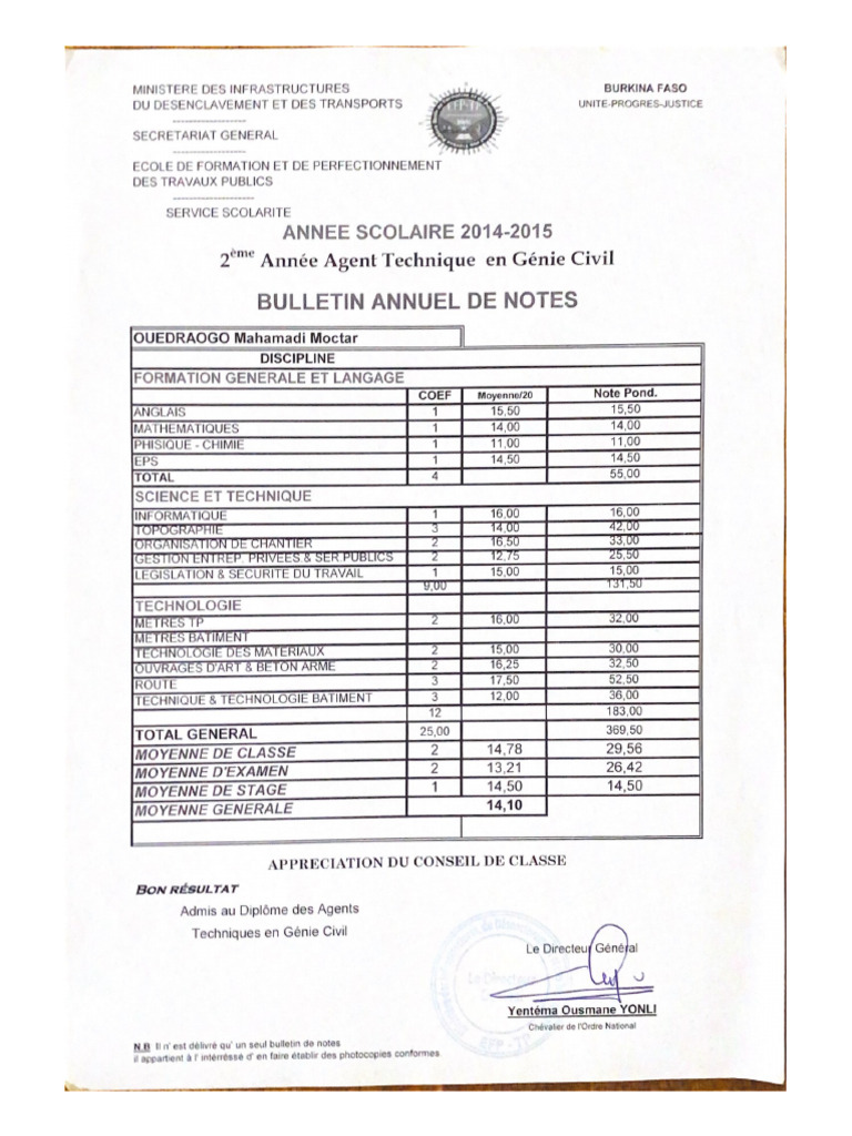 Releve de Notes | PDF