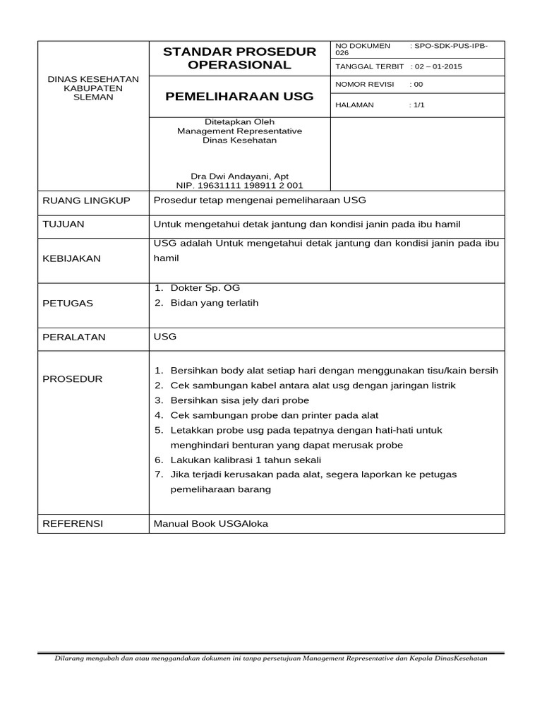 SOP Pemeliharaan USG | PDF