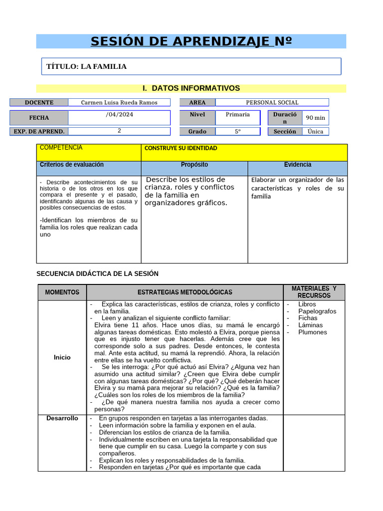 3 Sesion Familia | PDF | Ecuaciones | Aprendizaje