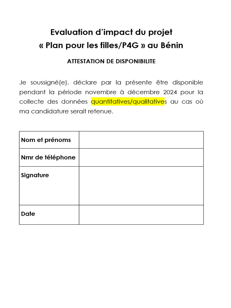 Attestation de Disponibilité Armel | PDF Attestation de Disponibilité Armel | PDF