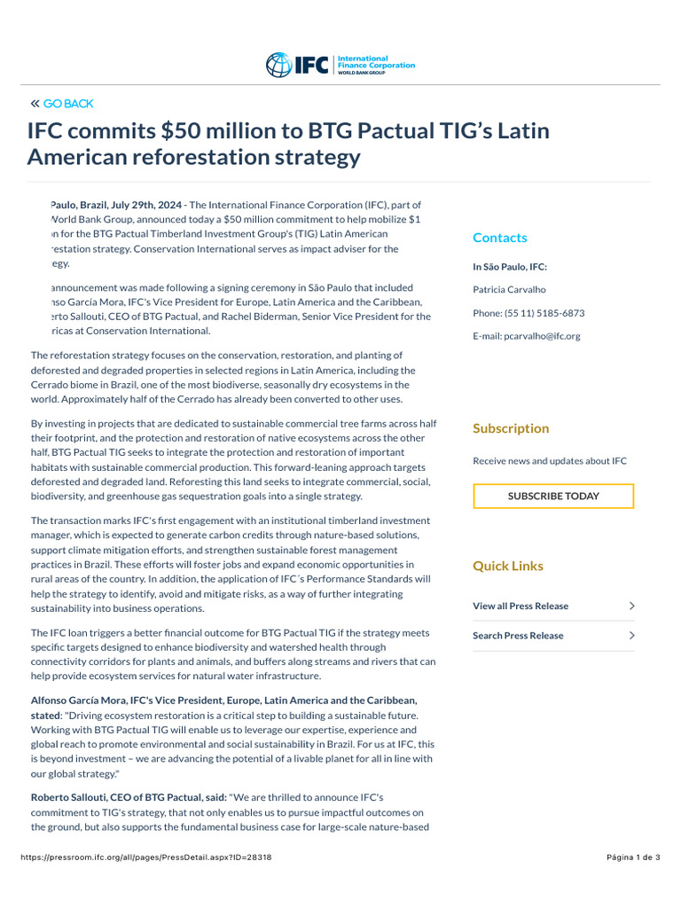 BTG TIG 2024 Reforestation Strategy From IFC | PDF
