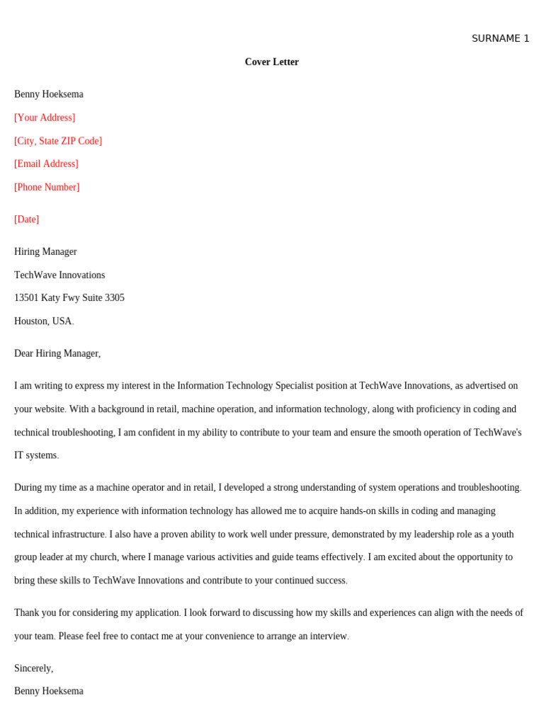 IT Specialist Cover Letter & Resume | PDF