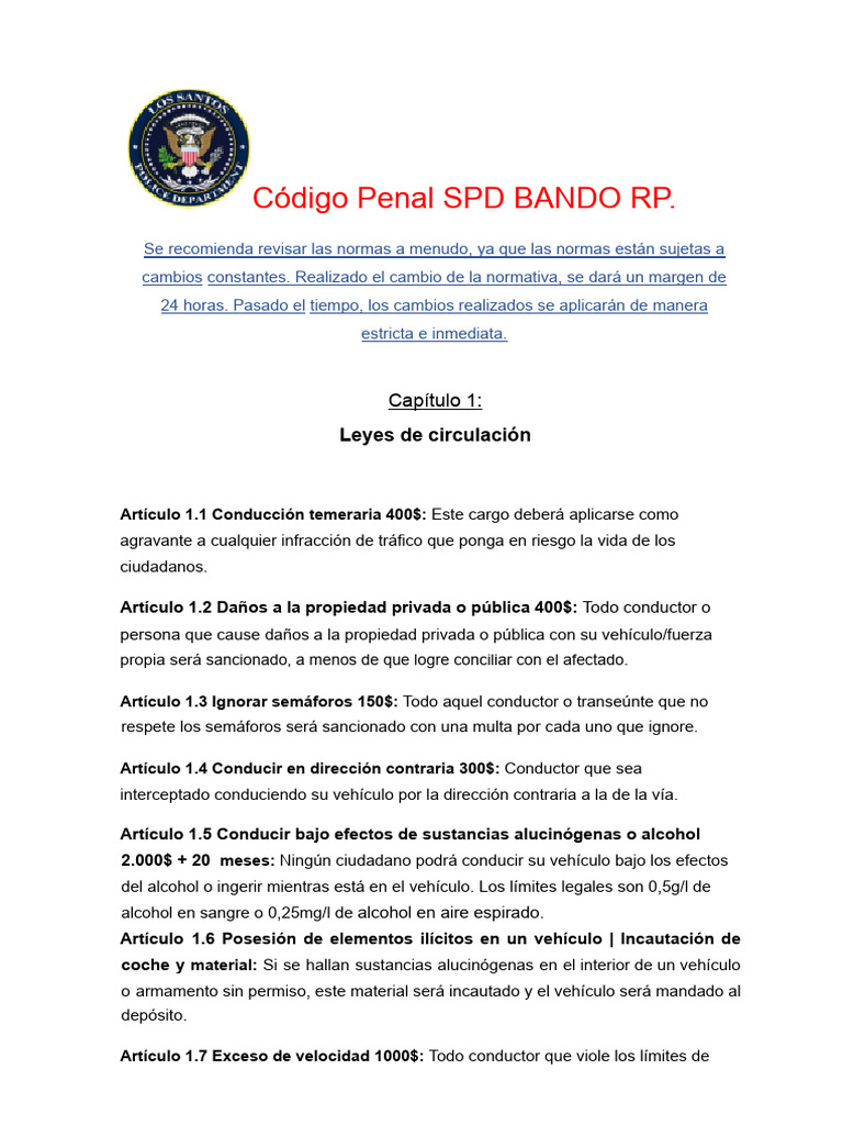 Codigo Penal BANDO RP PDF | PDF