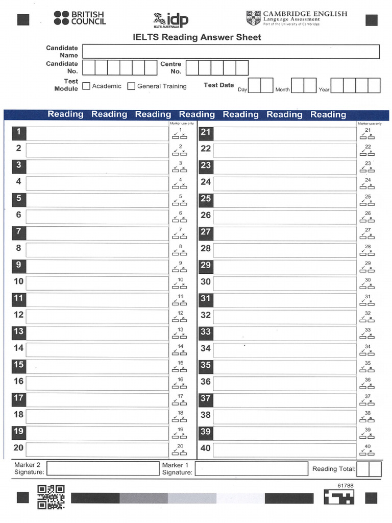 Reading Answer Sheet | PDF