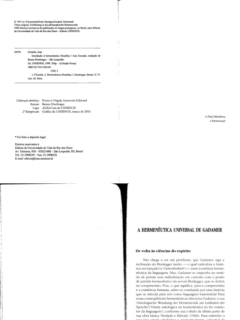 6. Jean Grondin - A hermenêutica universal de Gadamer | PDF