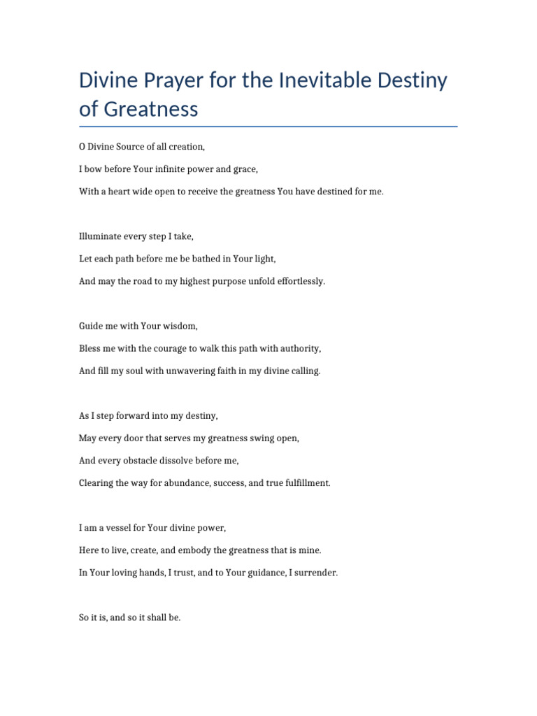 Divine Prayer for Greatness | PDF