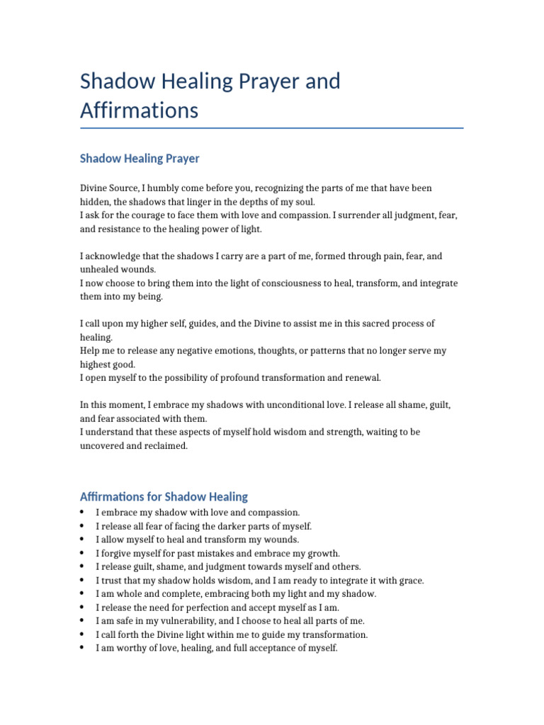 Shadow Healing Prayer and Affirmations | PDF