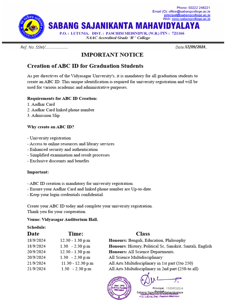 Important Notice Regarding Creation of ABC Id | PDF