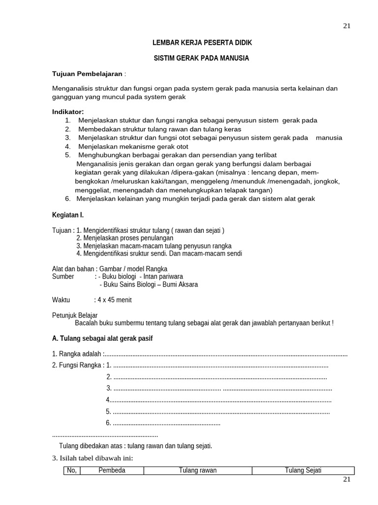 LKPD Sistem Gerak | PDF