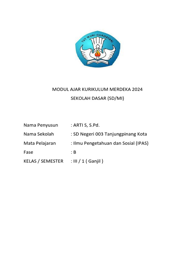 MODUL AJAR PMM ARTI S SDN 003 TK | PDF