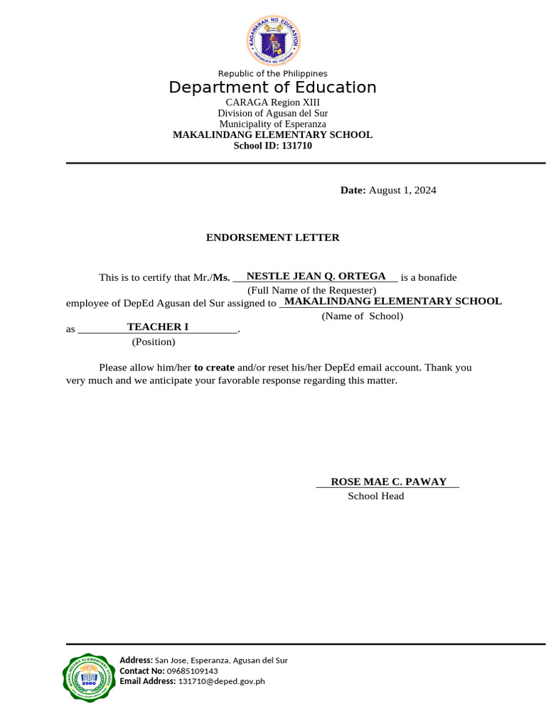 Sample DepEd Email Endorsement Letter | PDF