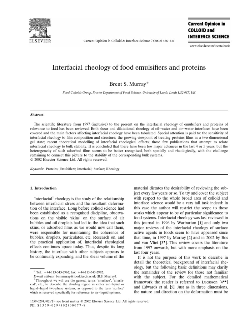 Interfacial Rheology of Food Emulsifiers and Proteins | PDF