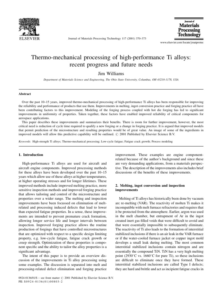 Thermo-mechanical Processing of High-performance Ti | PDF