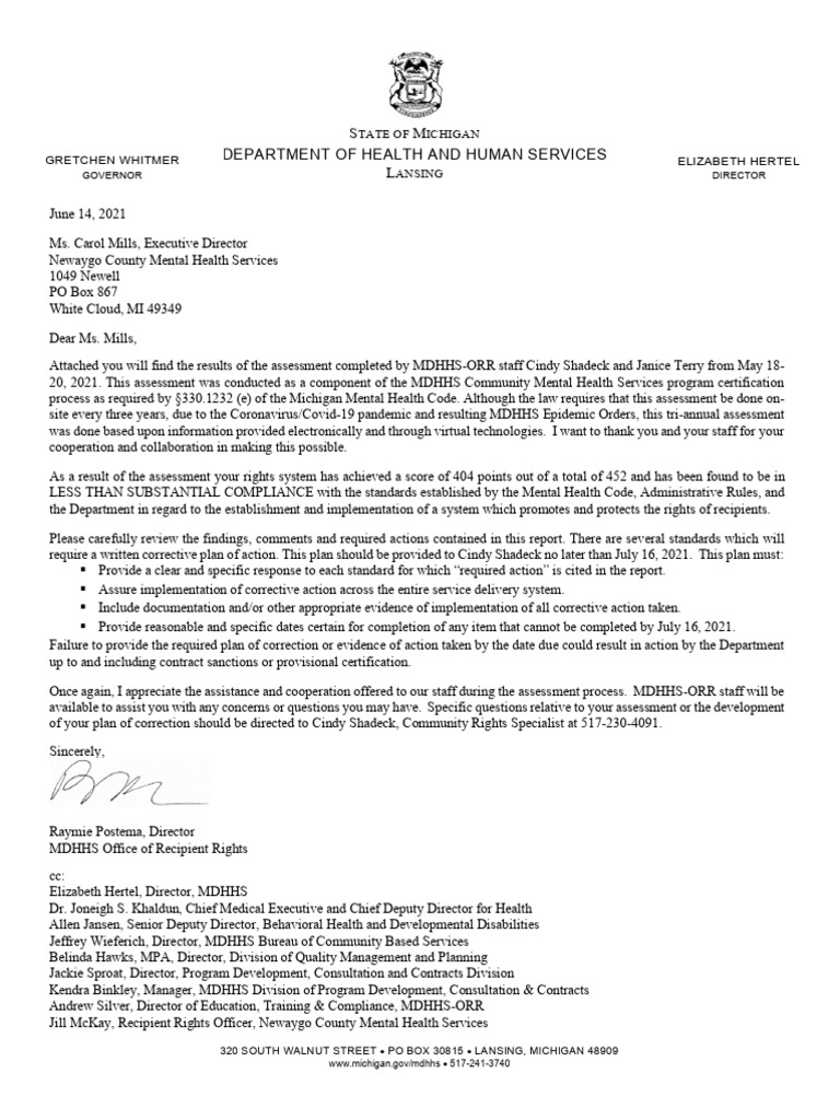 2021 Recipient Rights System Assessment - Newaygo CMH | PDF