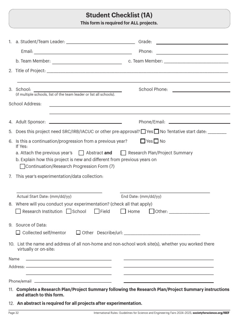 1A Student Checklist | PDF