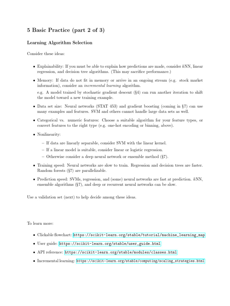 5 Basic Practice (Part 2 of 3) : Learning Algorithm Selection | PDF