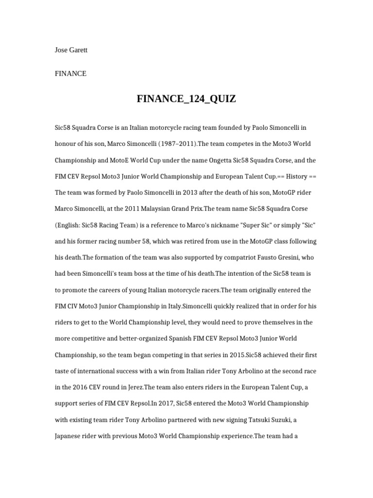 Finance 124 Quiz | PDF