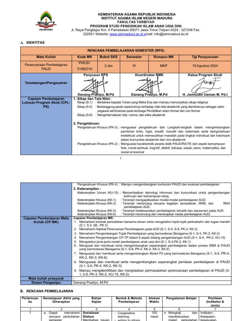 RPS Perencanaan Pembelajaran | PDF