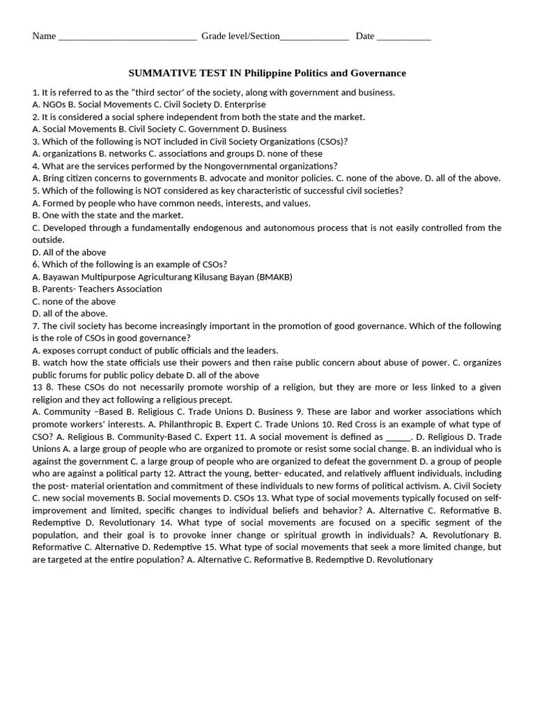 Summative Test PPG2 | PDF | Non Governmental Organization | Career & Growth