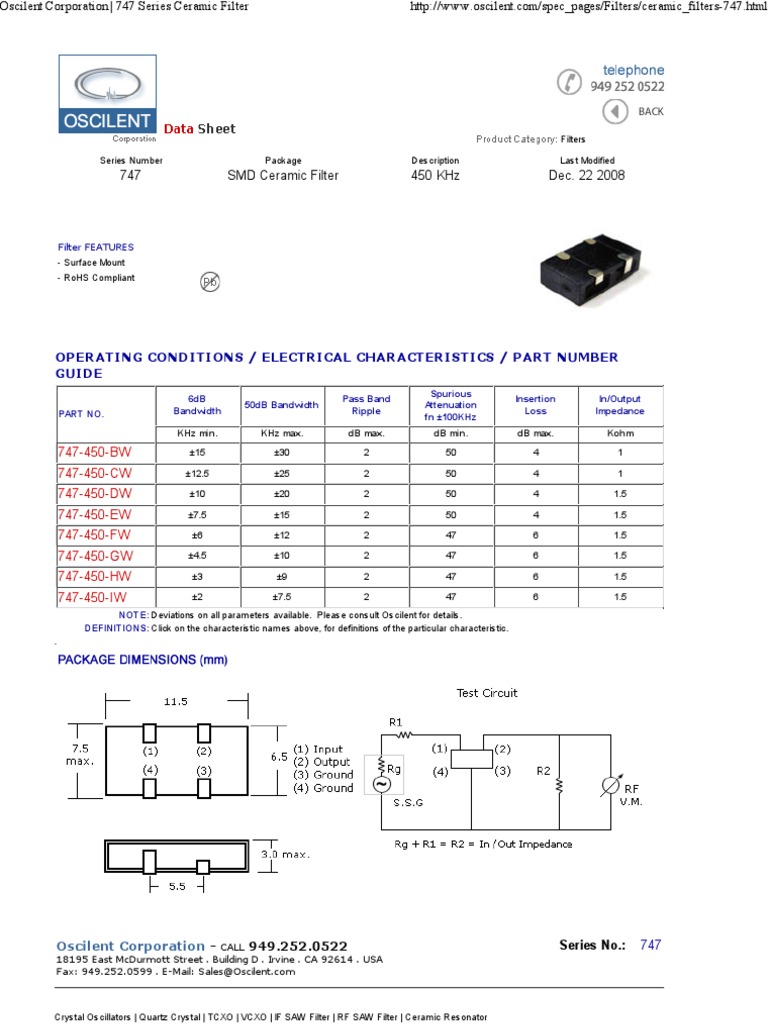 747 Series SMD Ceramic Filters | PDF