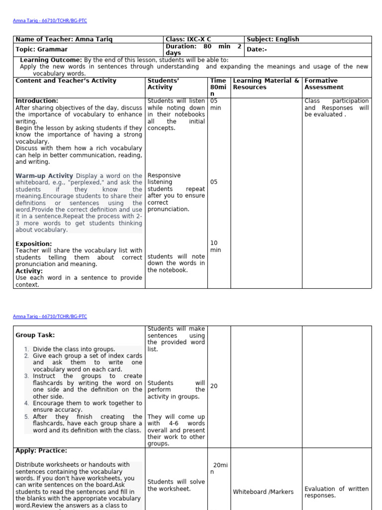 Vocabulary Building Lesson Plan | PDF