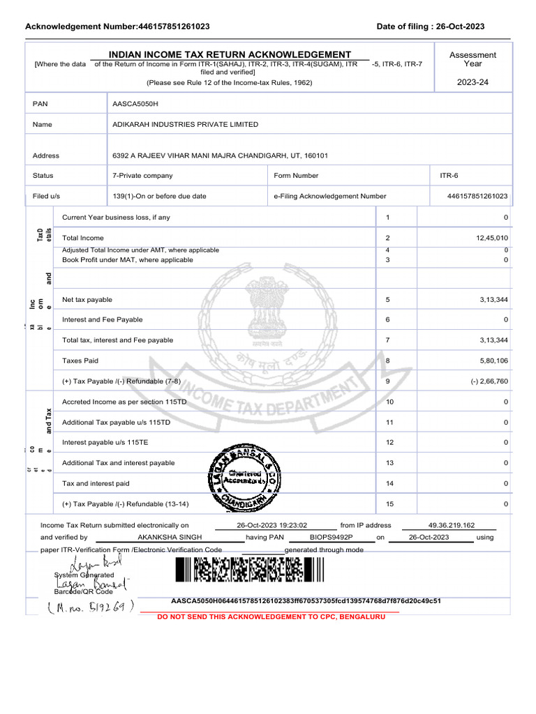 BMW Registration Adikarah Itr 2023-2024 | PDF