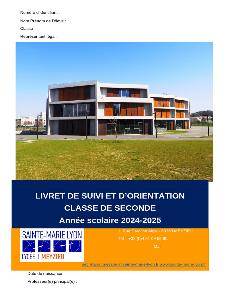 Livret de Suivi Et D'orientation - Seconde - Meyzieu 2024 2025 | PDF