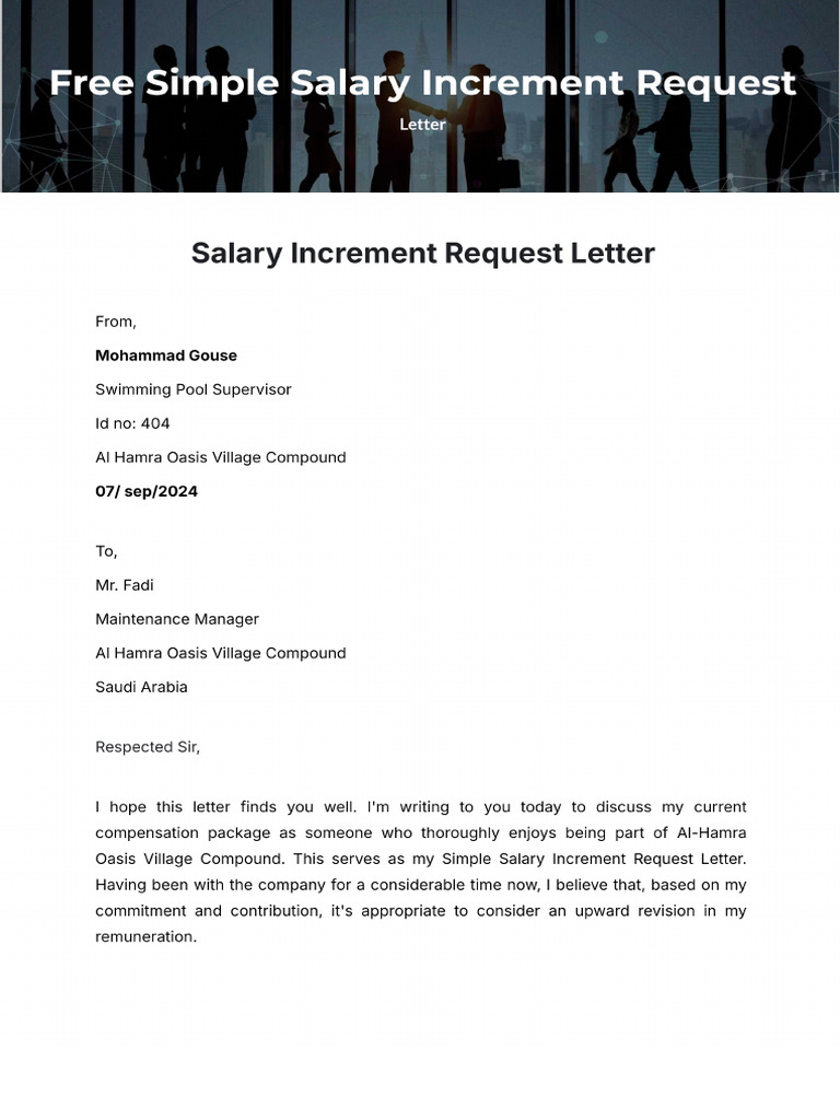 Simple Salary Increment Request Letter Template - Edit Online ...