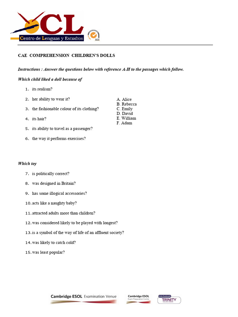 Cae Comprehension Childrens Dolls | PDF