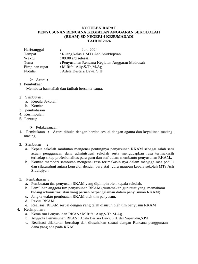 Notulensi Rapat RKAM - 2024-2025 | PDF