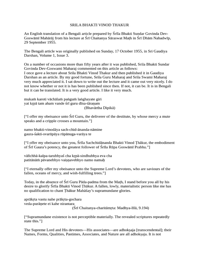 Srila Bhakti Vinod Thakur | PDF