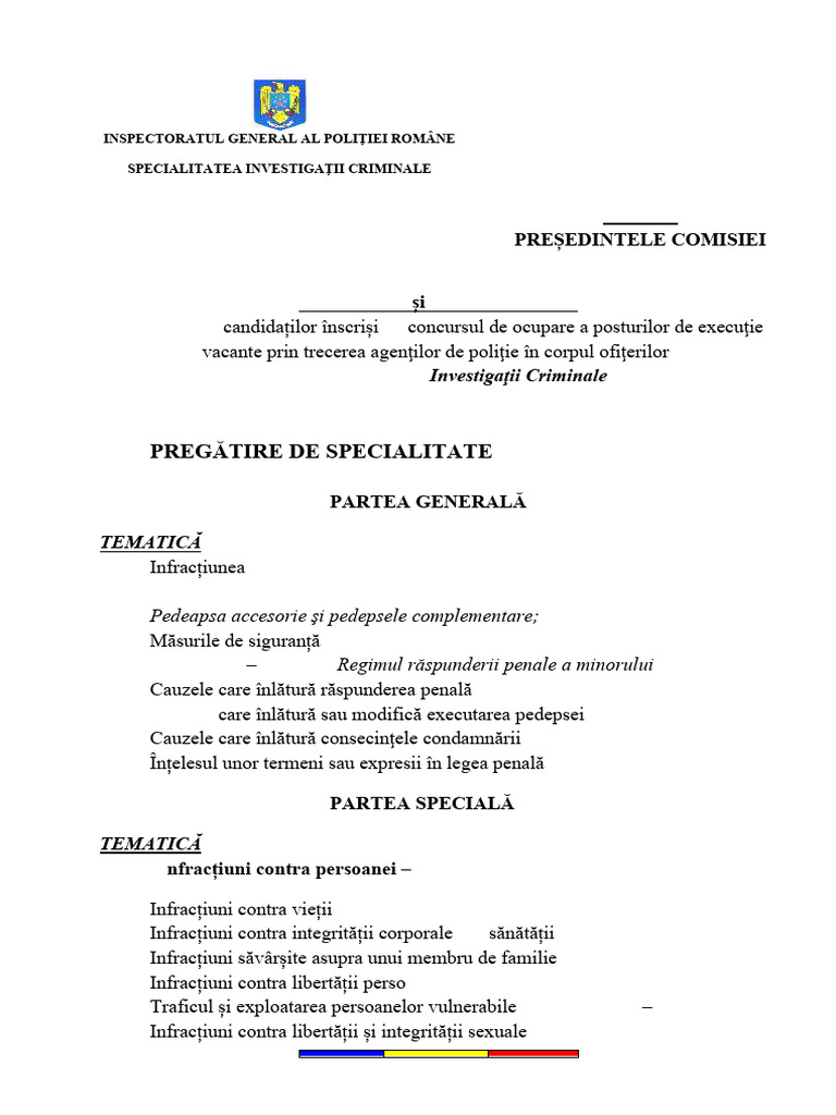 Anexa 1 Tematica Si Bibliografia TCO Specialitatea INVESTIGATII CRIMINALE | PDF
