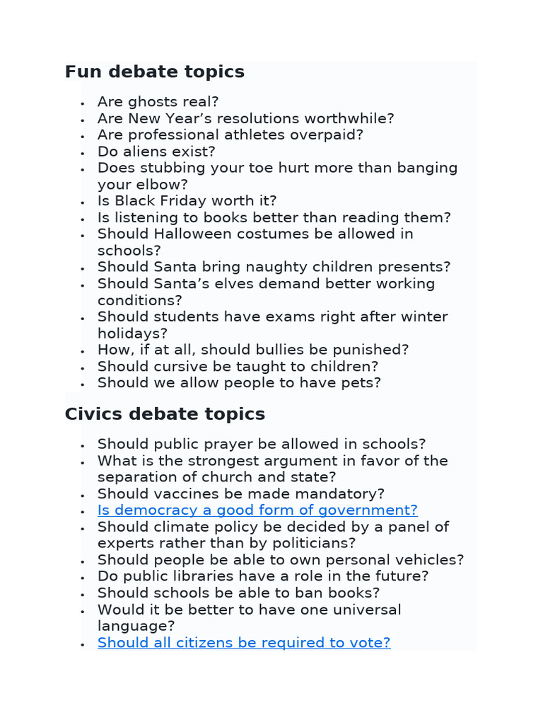 Debate Topicsfun 2 | PDF