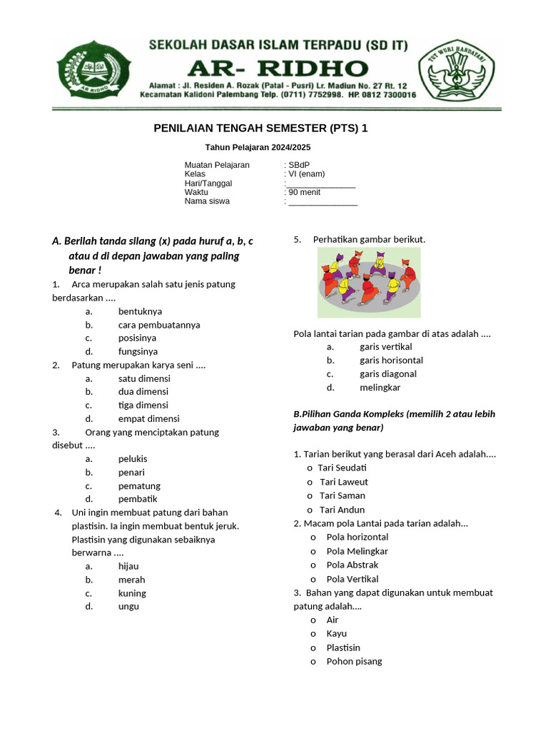 Soal PTS SBDP Kls 6 SMR 1 | PDF