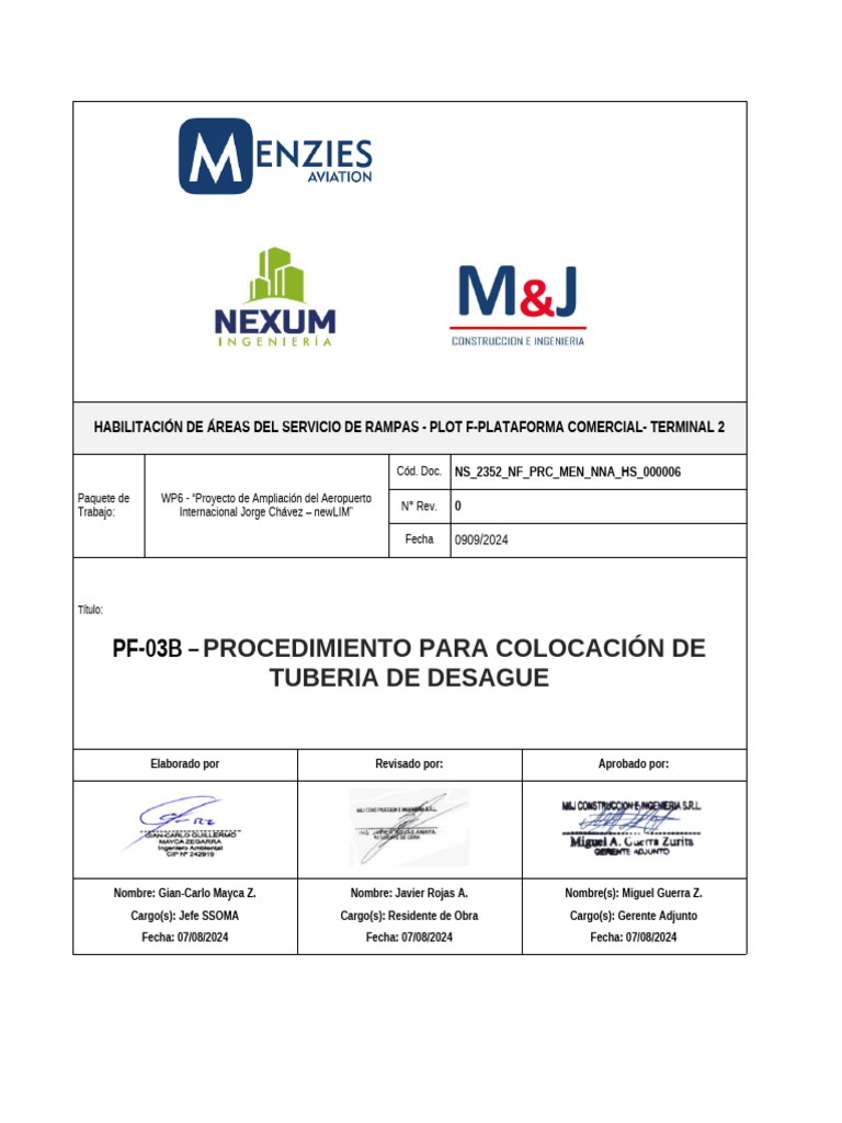 Procedimiento de Instalacion de Tuberias de Desague | PDF