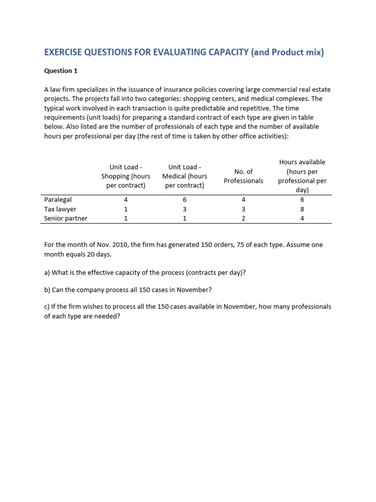 EXERCISE QUESTIONS FOR EVALUATING CAPACITY SOLUTIONS | PDF
