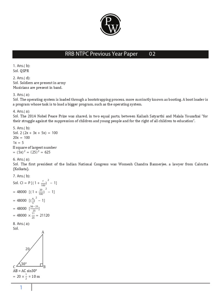 RRB NTPC Previous Year Paper 02 Solution | PDF