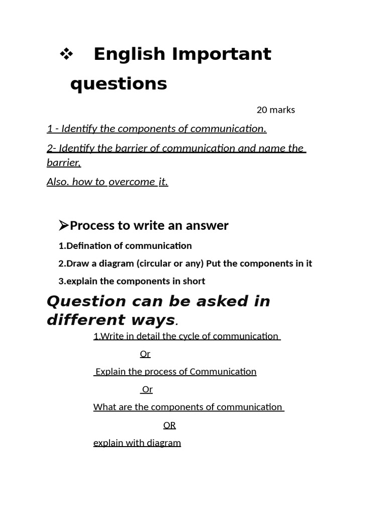 English Important Questions-1 | PDF