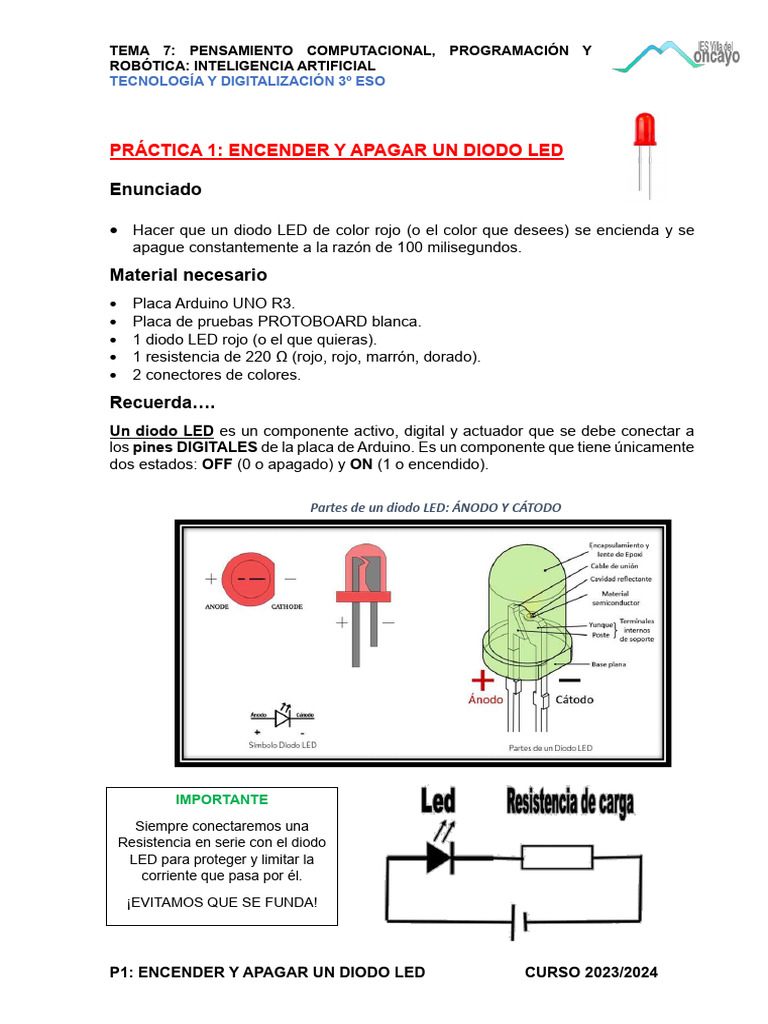 P1_Encender y apagar un diodo LED | PDF P1_Encender y apagar un diodo LED | PDF