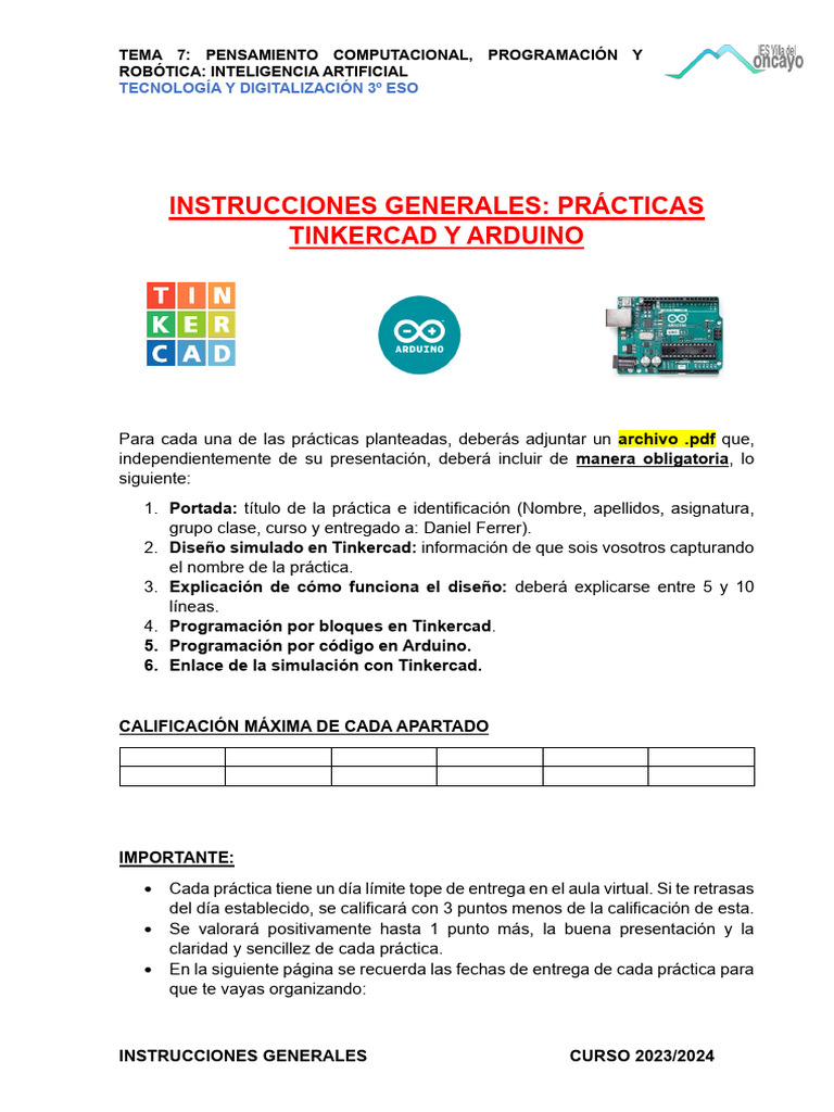 INSTRUCCIONES GENERALES PRÁCTICAS TINKERCAD Y ARDUINO | PDF
