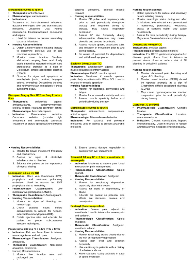 Meds of PT in ICU | PDF
