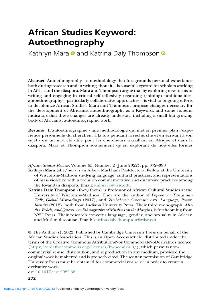 African Studies Keyword Autoethnography | PDF
