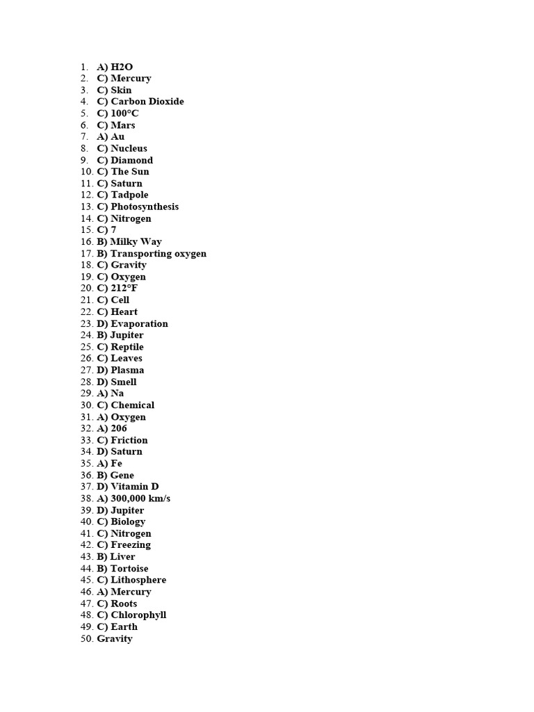 Medium Science Question Answer Key | PDF